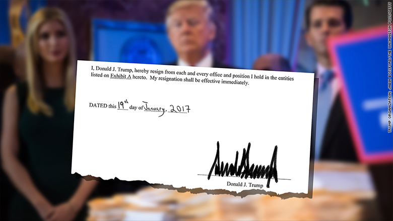 Trump resigned from business before taking office, docs say - Jan. 23, 2017 Trump resigned from business before taking office, docs say - Jan. 23, 2017